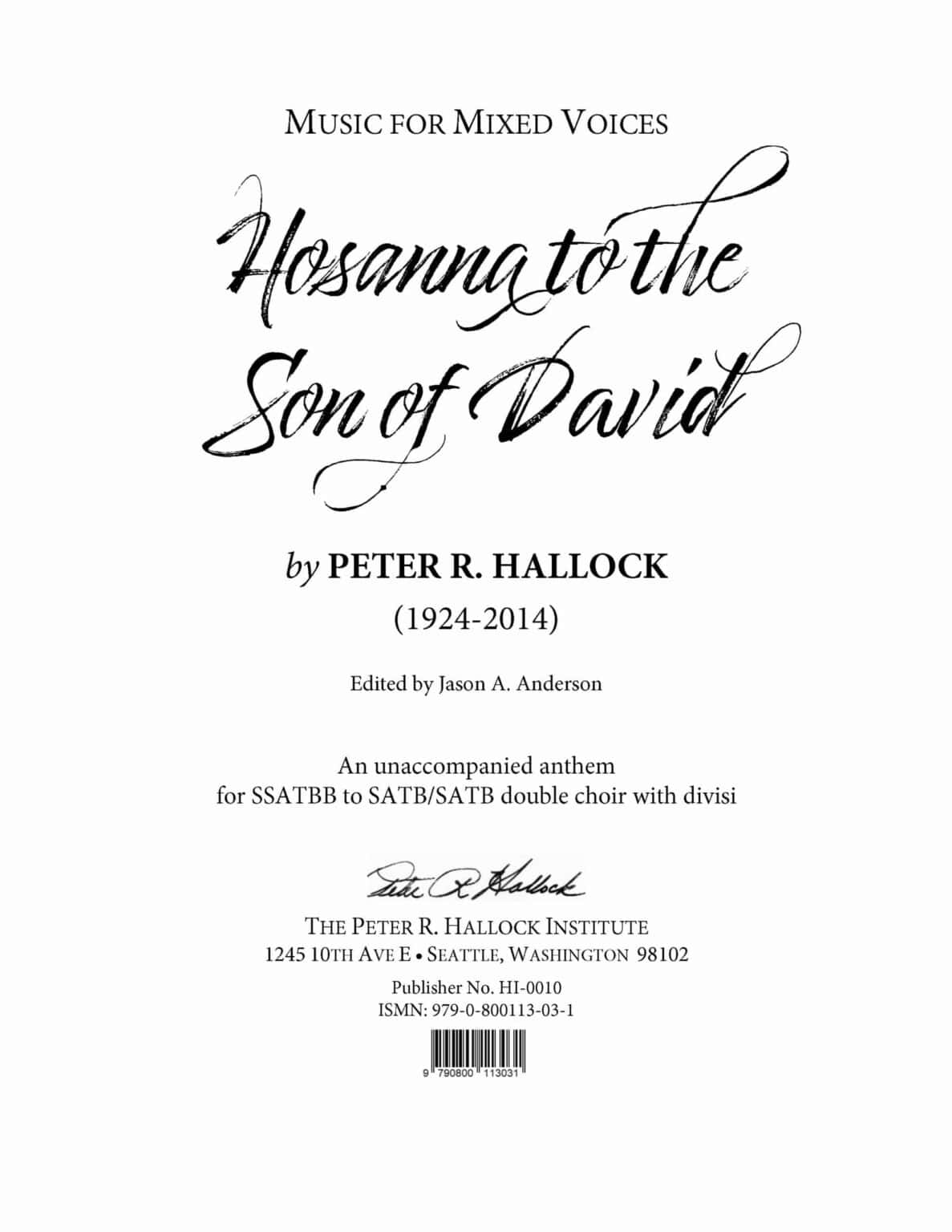 Hosanna to the Son of David | The Peter R. Hallock Institute