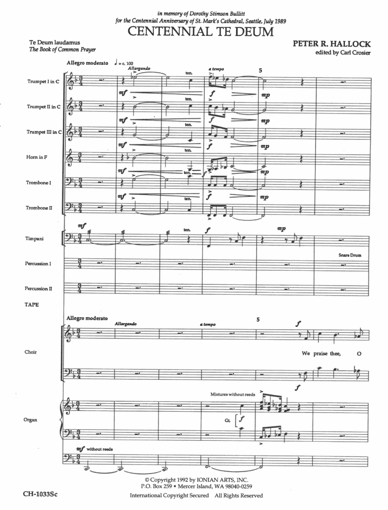 Centennial Te Deum | The Peter R. Hallock Institute