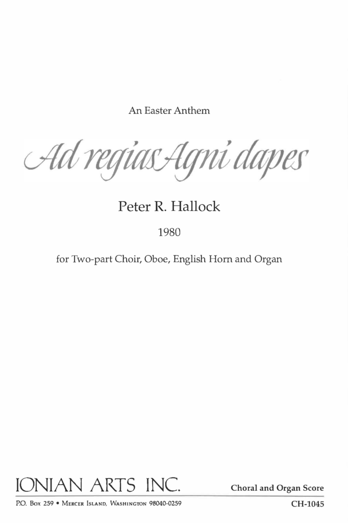 Ad regias agni dapes | The Peter R. Hallock Institute