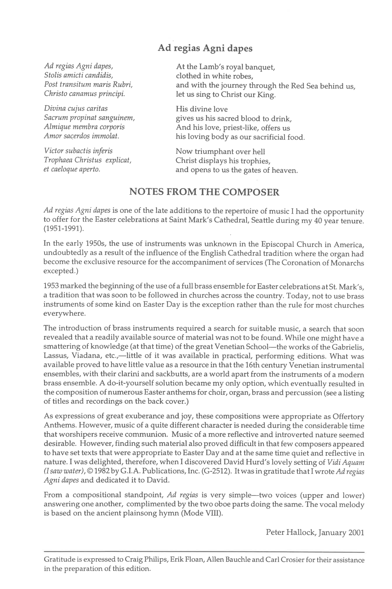 Ad regias agni dapes | The Peter R. Hallock Institute