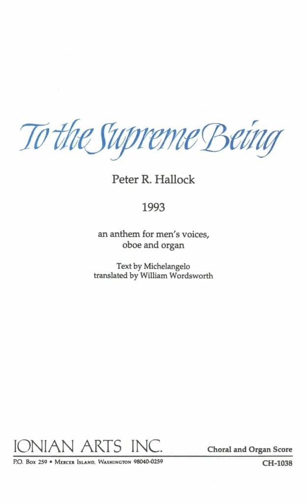 To the Supreme Being | The Peter R. Hallock Institute