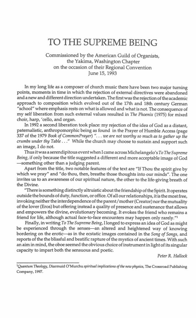 To the Supreme Being | The Peter R. Hallock Institute